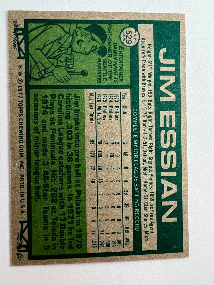 1977 Topps Jim Essian 529 Rookie Chicago White Sox RC | eBay