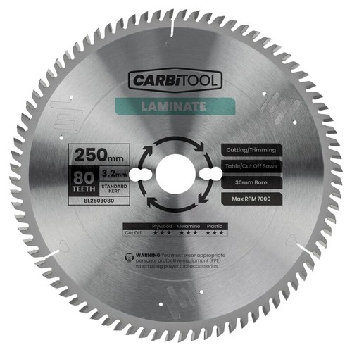 Carbitool Blade Circular Saw 80t Arbor 30mm Laminate 250mm Carbide Tip ...