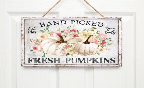 Hand Picked White Pumpkins Printed Handmade Wood Sign | eBay