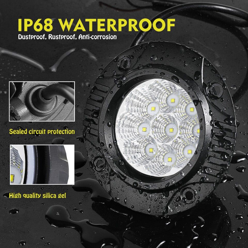 2x 5" 90W Round Flush Mount LED Work Light Spot Driving Reverse Off ...