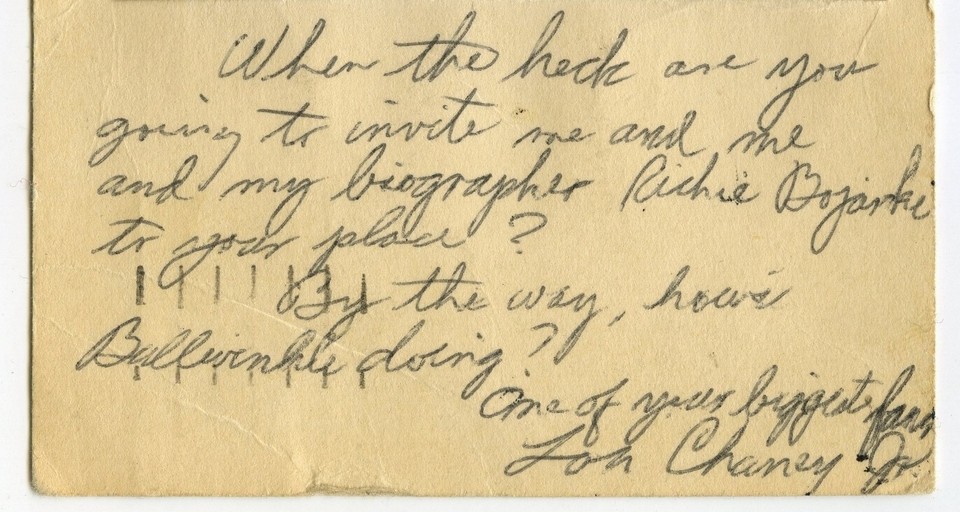 Lon Chaney Signed Photo Card 1963 Al Kilgore Frankenstein Rocky ...