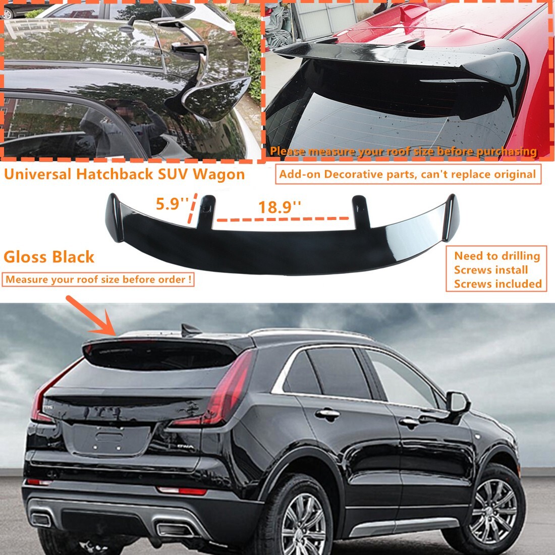 For 2019-2024 Cadillac XT4 Gloss Black GT-Style Rear Roof Spoiler Wing ...