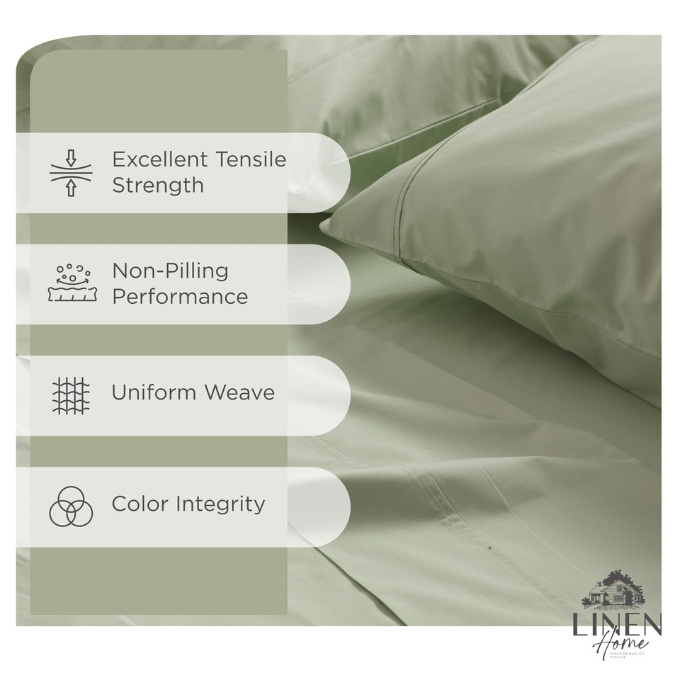 100% Cotton Percale Sheets Full Size, Sage, Deep Pocket, 4 Pieces Sheet ...