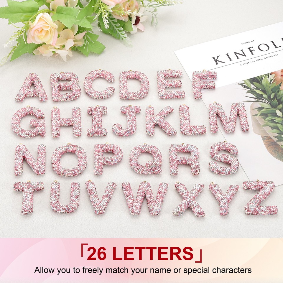 Letter Bag Charm Bling Glitter Letter Charm Initial, Pink, B Shape ...