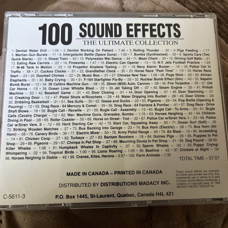 100 Sound Effects The Ultimate Collection Vol. 3 (1994 Madacy CD) | eBay