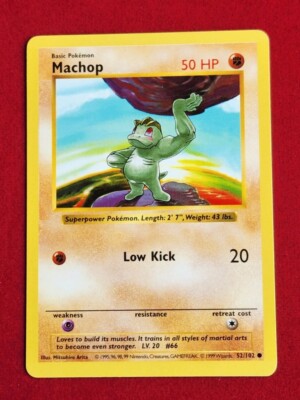 Pokémon TCG Machop Base Set 52/102 Regular Shadowless Common Vintage LP ...