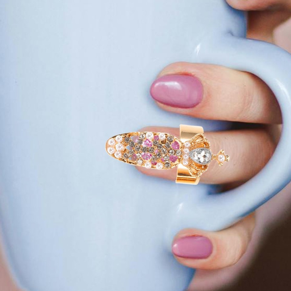 2 Count Nail Rhinestone Rings Finger for Women Silver Rhinestones ...