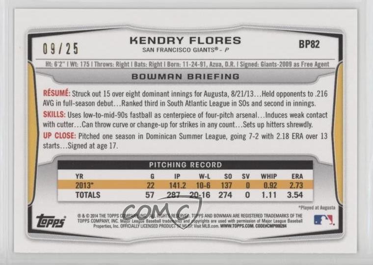 2014 Bowman Prospects Red Ice /25 Kendry Flores #BP82 | eBay