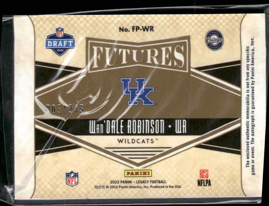 2022 Panini Legacy - Futures Patch Autographs Wan'Dale Robinson #FP-WR ...