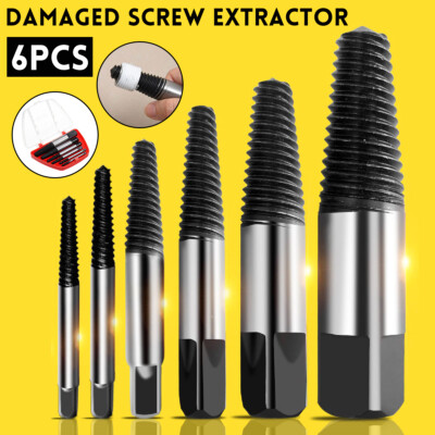 6Pcs Screw Extractor Set Easy Out Drill Bits Guide Broken Screws Bolt ...