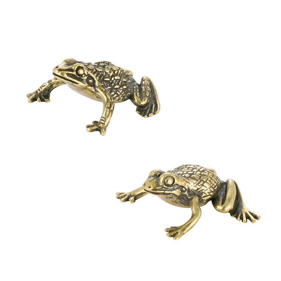 2PCS Solid Brass Frog Copper Figurines Statue Office Garden Ornament ...