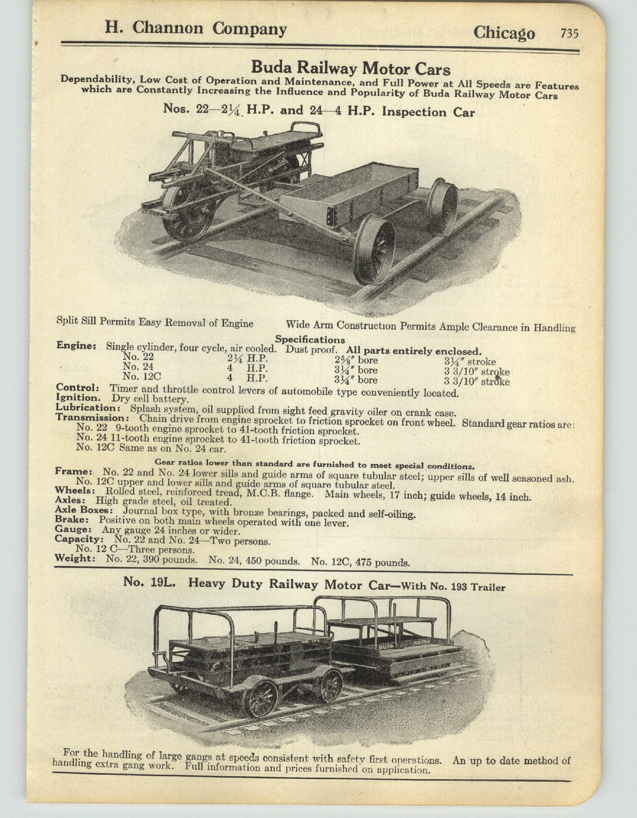 1925 PAPER AD Railroad Velocipede Hand Car Buda Railway Motor Car Heavy ...