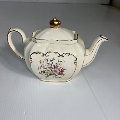Vintage Sadler England Cube Teapot 2997 Ivory Pink Rose Gold Gilt Trim ...