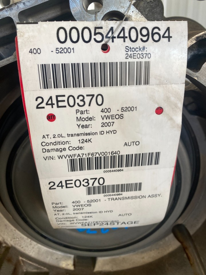 2007 Volkswagen EOS 2.0 Automatic Transmission 6 Speed | 124,918 Miles ...