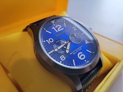 INVICTA Men's Model#12177 SpecialtyBlue Sunray Dial Black Leather Strap - 0089 | eBay
