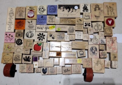 Huge Rubber Stamp Lot Craft Hobby Stamping Scrapbook Wood Collection ...