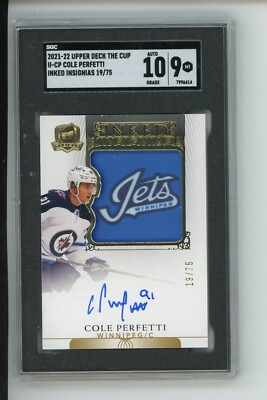SGC 9 Auto 10 Cole Perfetti RC 2021-22 UD The Cup Inked Insignias 19/75 ...