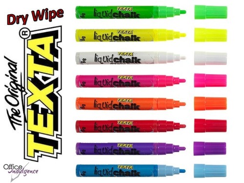 Texta Liquid Chalk Dry Wipe Marker Bullet Point 4.5mm 8 Avail. Colours ...