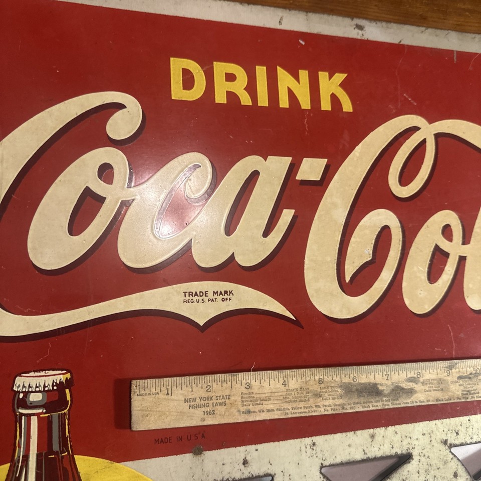 Rare Antique 1940 Coca Cola Yellow Dot Flange Sign AAW 24” X 21” Early ...