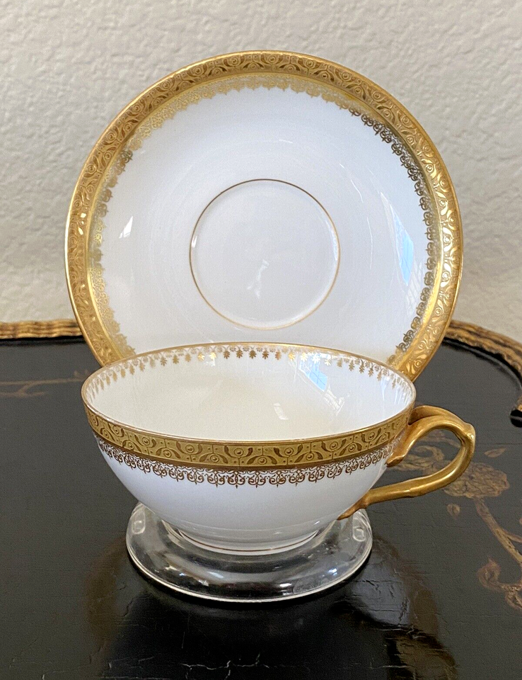Stunning J.P.L. FRANCE JEAN POUYAT LIMOGES SET of 4 TEA CUPS & SAUCERS ...