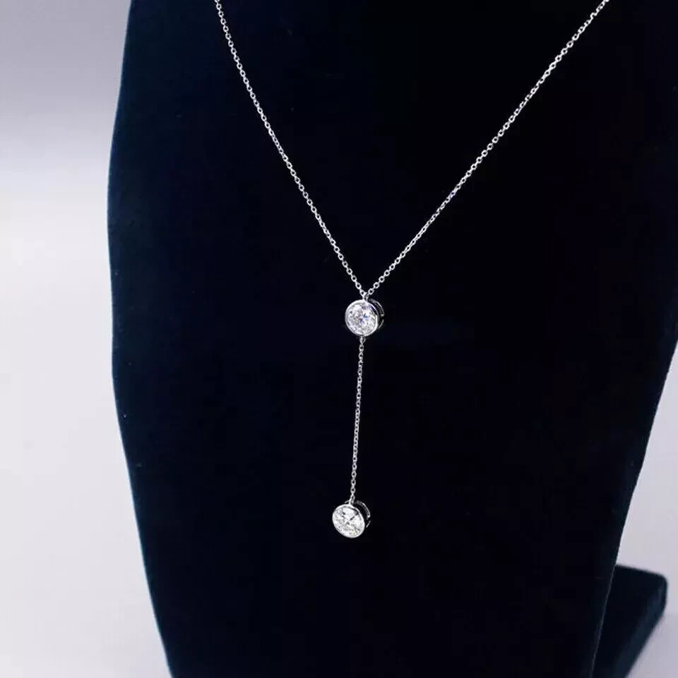 2Ct Round Cut Lab-Created Diamond Y-Drop Lariat Necklace 14k White Gold ...