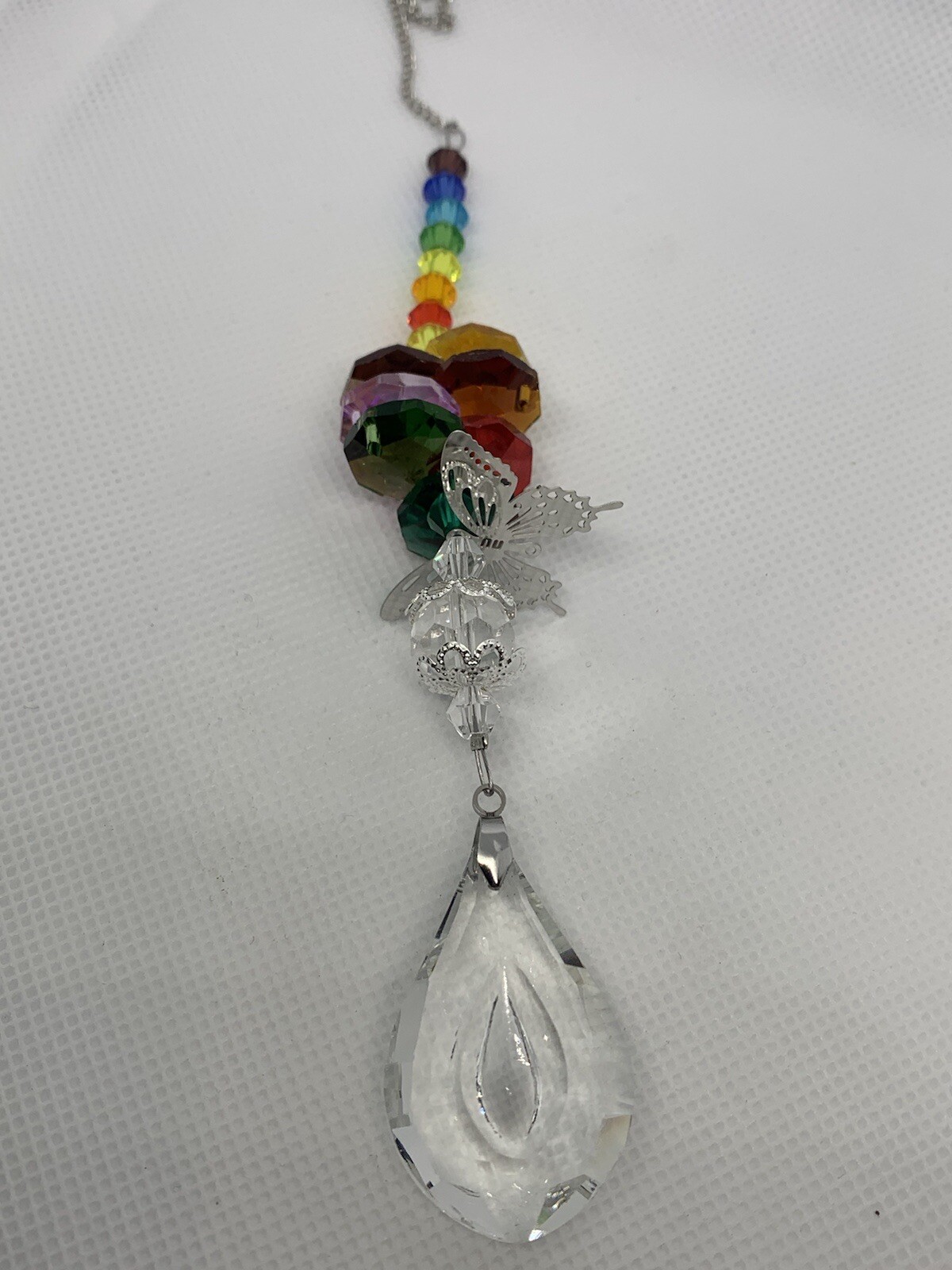 Glass & Crystal Prism Sun Catcher, 35cms long. Tear Drop With Hole In ...