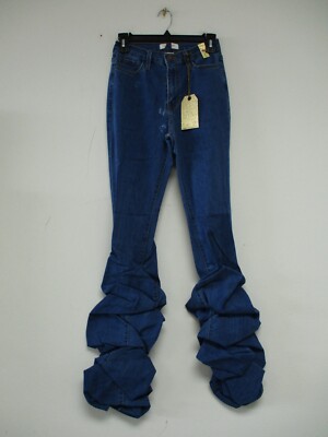 Vibrant Stacked Jeans Women's Large Blue Denim Scrunch Up Bootcut 29x29 ...