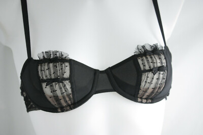 Chantal Thomass ~ FRIVOLE ~ bra black UK 32B balcony with spotted mesh ...