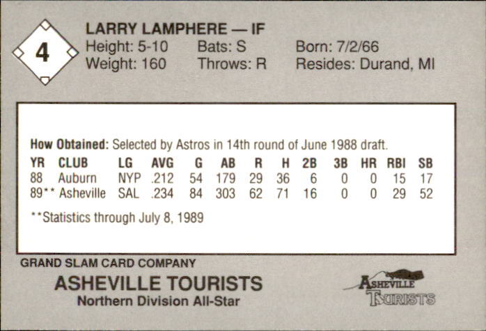 1989 South Atlantic League All-Stars Grand Slam 4 Larry Lamphere Durand ...