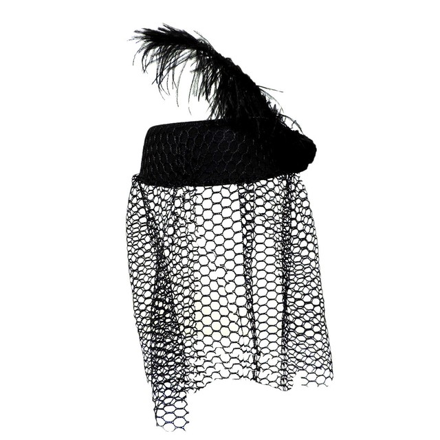 Womens Black Netted Veil Funeral Pillbox Mourning Grieving Widow Hat W ...