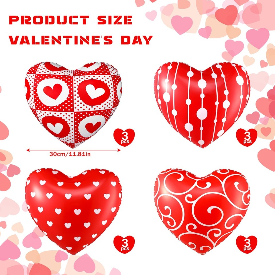 12 Pcs 12 Inch Valentine's Day Inflatable Heart Outdoor Decorations ...