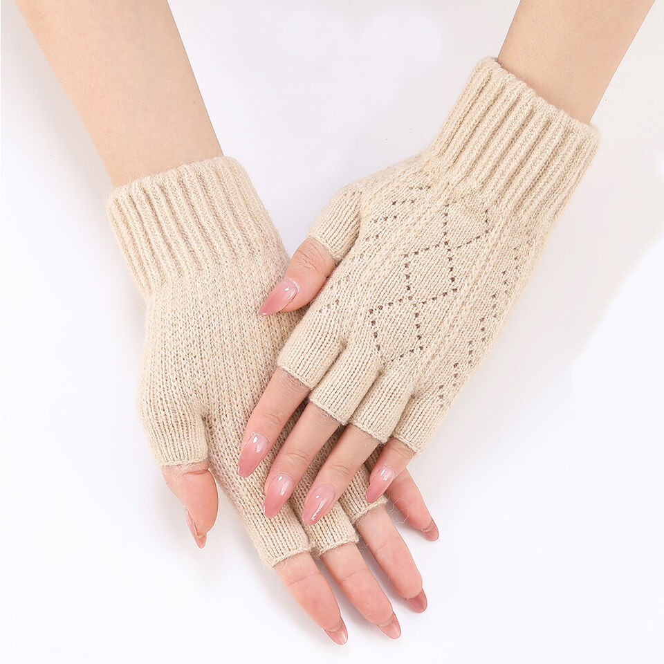 Thermal Fingerless Gloves Ladies Womens Knitted Warm Winter Half Finger ...