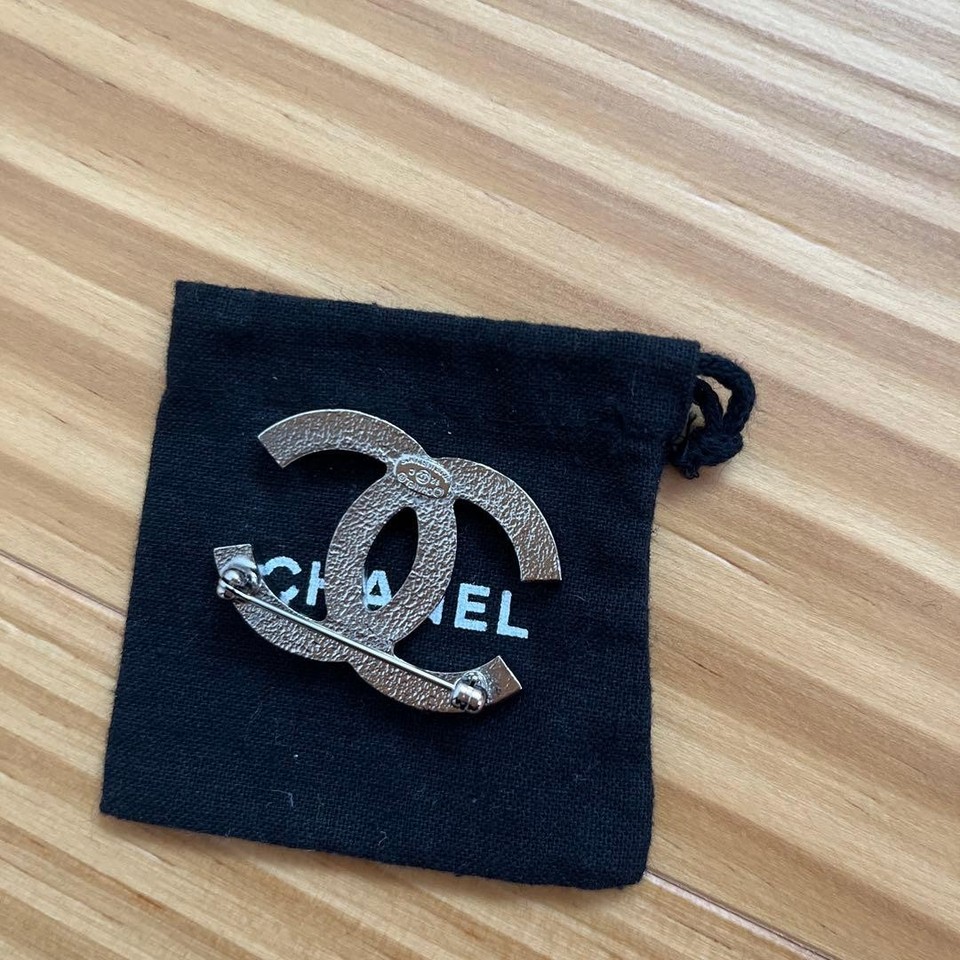 CHANEL Double CC Logo Brooch Crystal Stone Pin Vintage Style Authentic ...
