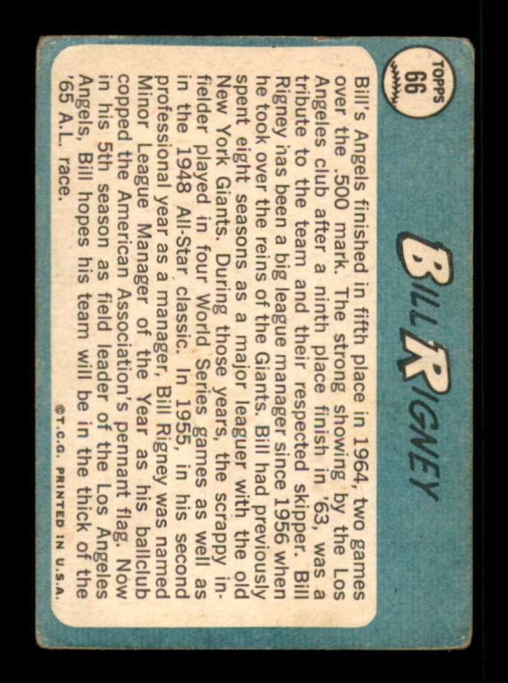 1965 Topps #66 Bill Rigney POOR Angels MG 567139 | eBay