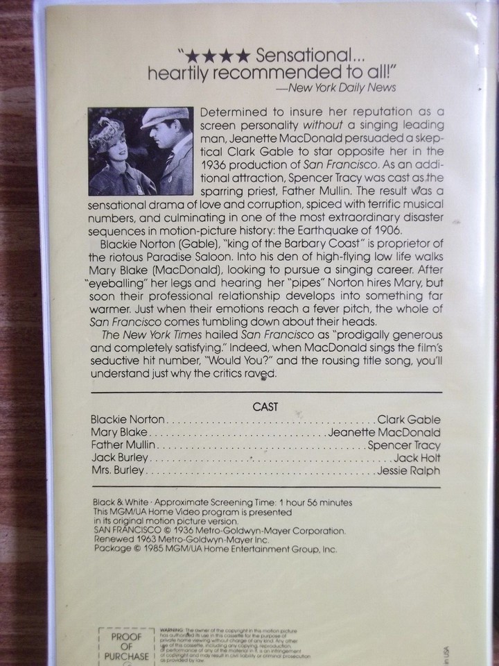 San Francisco (VHS, 1985, Black and White) 27616047434| eBay