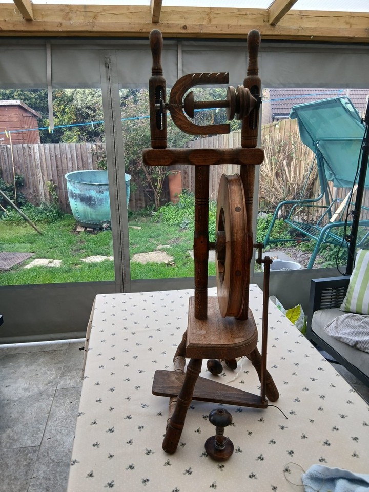 Oak Wool Spinning Wheel And Spools | eBay UK