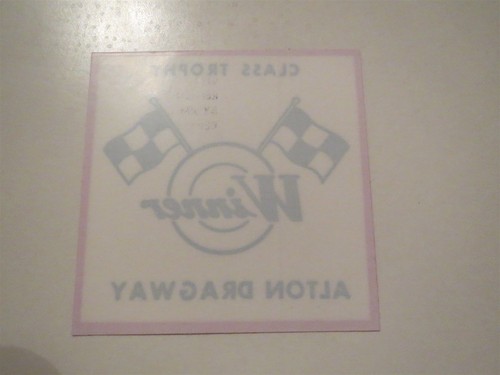 ALTON DRAGWAY CLASS TROPHY WINNER VINTAGE NHRA RACING DECAL STICKER NEW ...