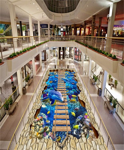 Dolphin Ladder 3D Floor Mural Photo Flooring Wallpaper Home Print ...