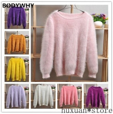 Womens Ladies Winter Rabbit Fur Mink Cashmere Warm Sweater Fluffy Fuzzy ...