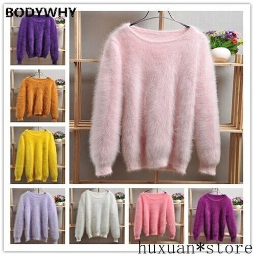 Womens Ladies Winter Rabbit Fur Mink Cashmere Warm Sweater Fluffy Fuzzy ...