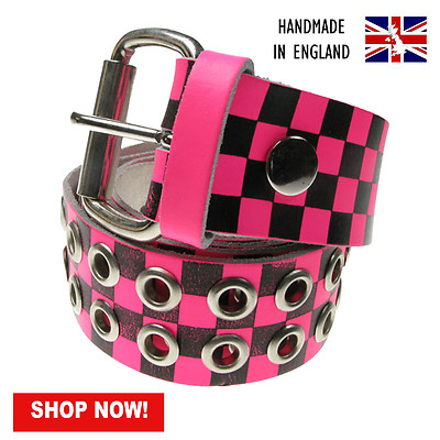 Checker Print W/Eyelet Studded Leather belt | eBay UK