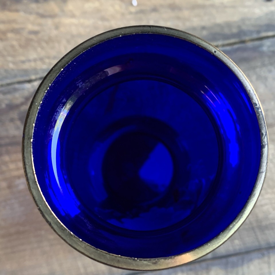 Bohemian Glass Vase Cobalt Blue 11.25” Tall Hand Painted Marked Czech ...