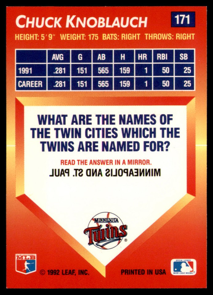 1992 Triple Play #171 Chuck Knoblauch | eBay