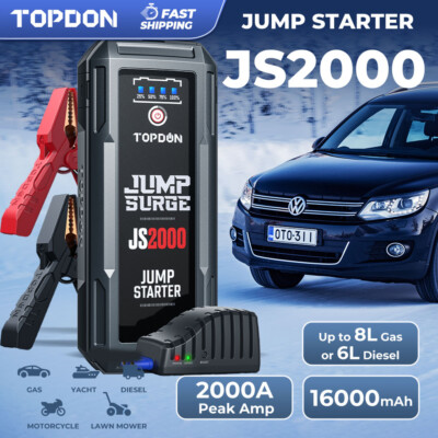 TOPDON JS2000 Car Jump Starter 2000A Peak 16000mAh, 12V Auto Battery ...