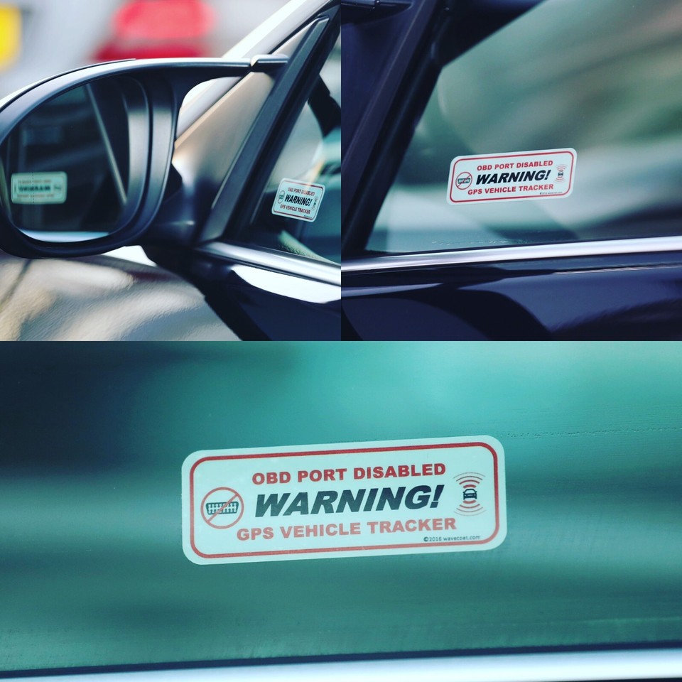 2 x WINDOW WARNING STICKERS INTERNAL GPS TRACKER OBD PORT DISABLED ...