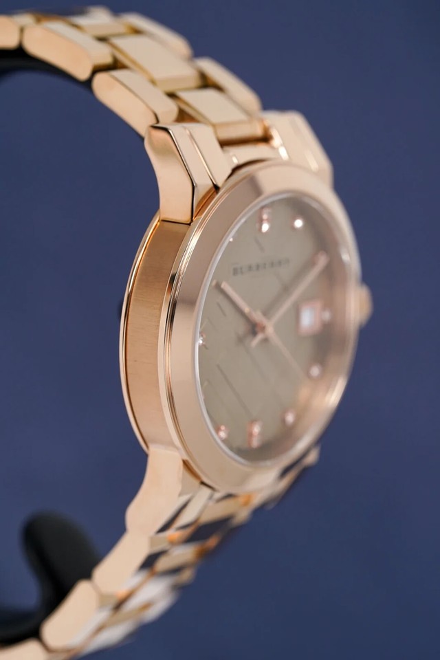 Burberry Ladies Watch Diamond Check Stamped Rose Gold PVD BU9126 | eBay