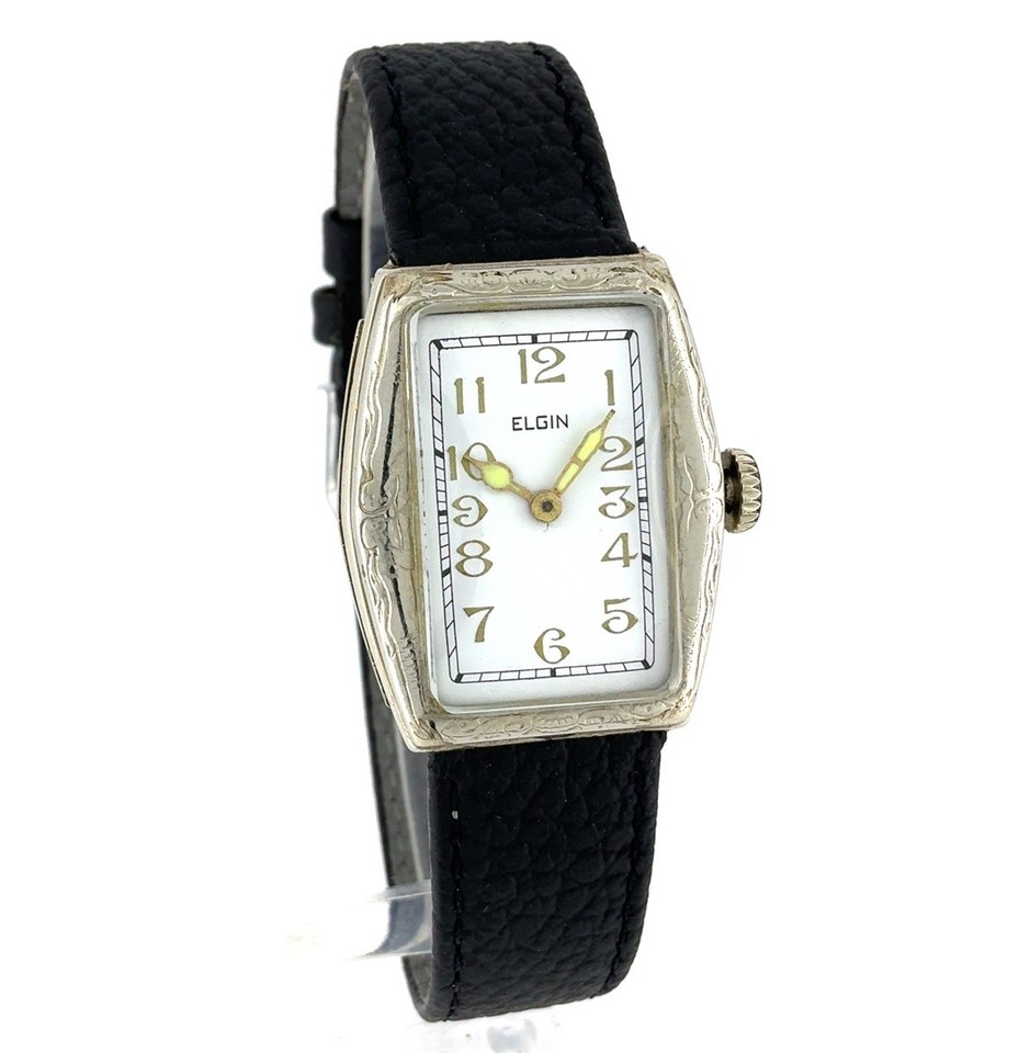 1929 Elgin Mermaid Art Deco 14K White Gold Filled Manual Wind Watch ...
