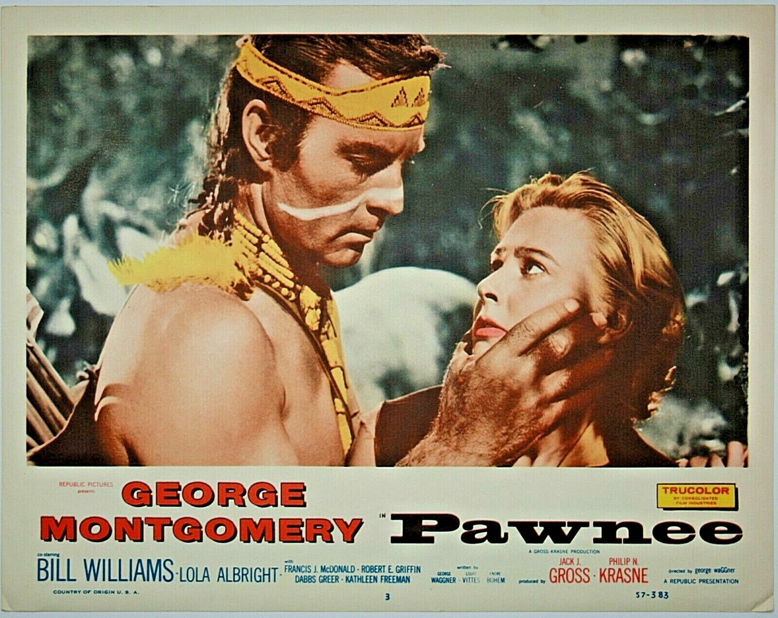 1957 Pawnee, George Montgomery, Bill Williams, Vintage Movie Lobby Card ...
