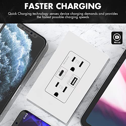 USB C Outlet PD Wall Outlet 15Amp 24W with Power Delivery, Receptacle ...