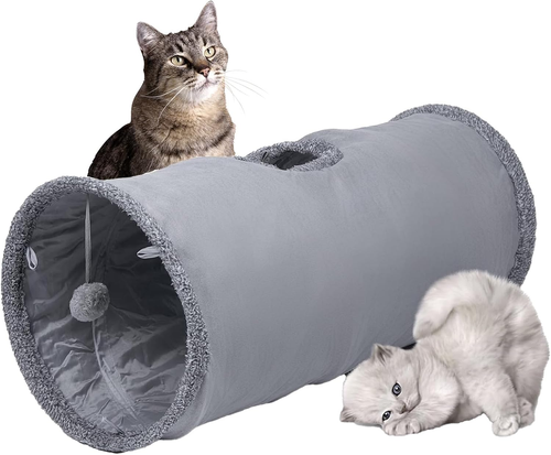Cat Tunnel, Durable Suede Collapsible Cat Play Tube Toys with Play Ball ...